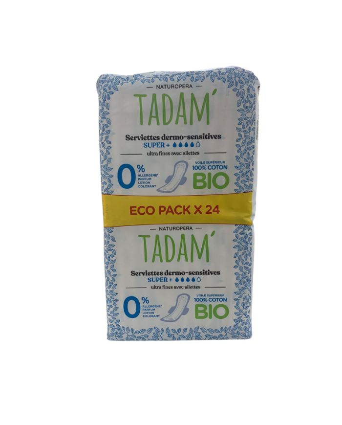 TADAM ECO PACK 24 SERVIETTES DERMO SENSITIVES SUPER + COTON BIO